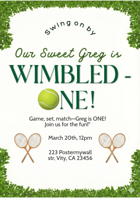 Tennis-Themed 1st Birthday Invitation – Wimbledon Party Invite Template ...