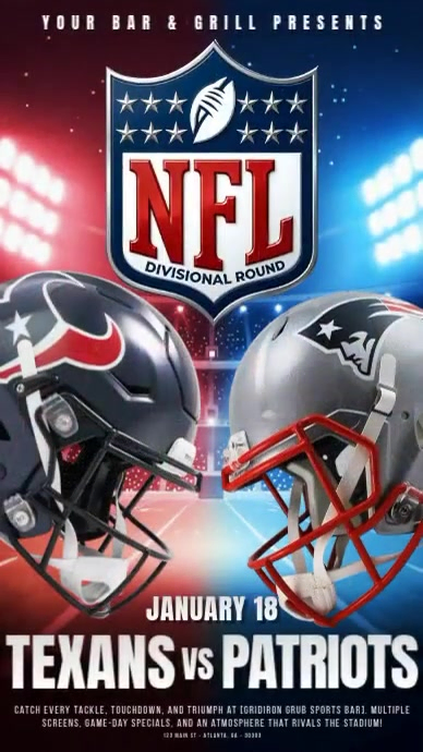 Plantilla de Texans vs Patriots. nfl playoffs.. nfl flyer. american ...