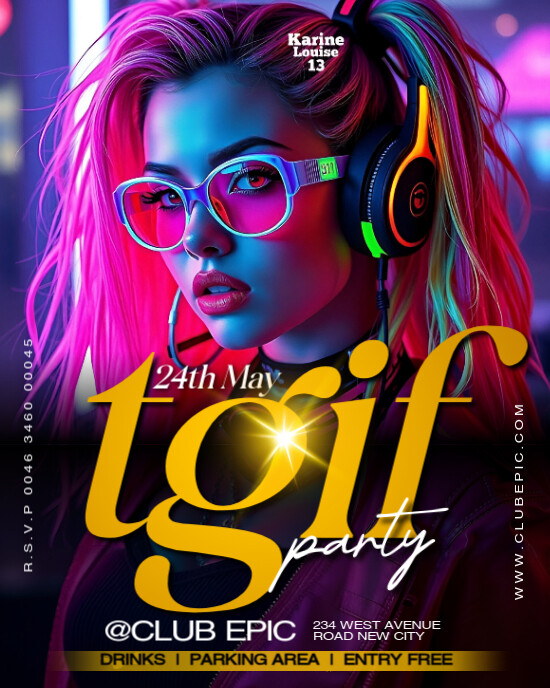 Tgif thank goodness its friday tgi night dj music club sexy party flyer ...
