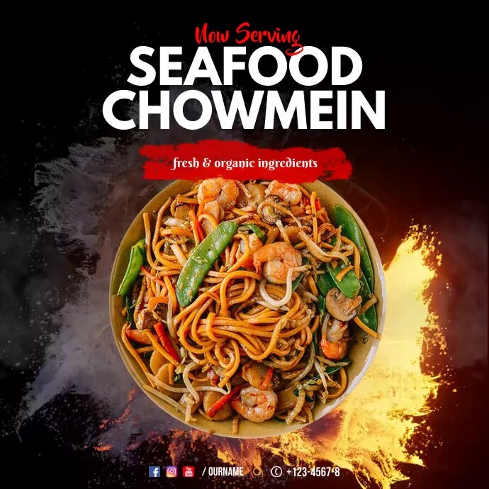 Thai Seafood Pad Bowl Chinese Prawns Shrimps Template | PosterMyWall