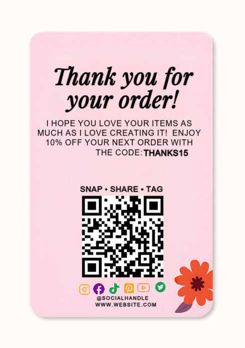 Copy of Thank You Card Back Cover with QR Code & Discount – Editable ...