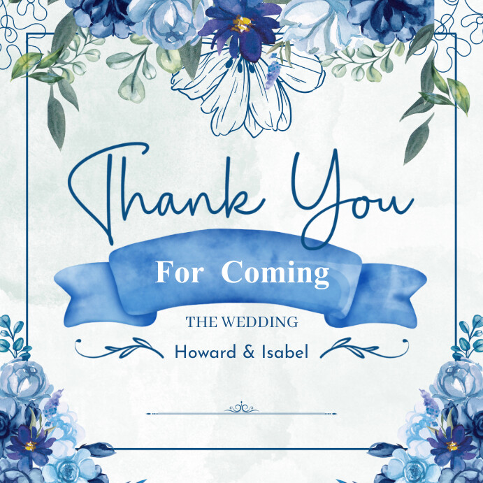 Thank You Card Blue Floral Template | PosterMyWall