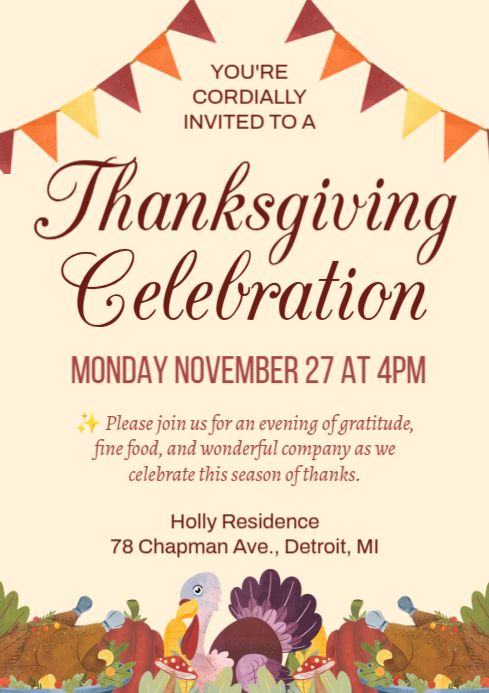 Thankgiving Celebration Invitation Template | PosterMyWall