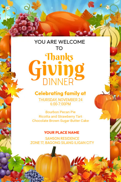 Thanks Giving Dinner Poster Template | PosterMyWall