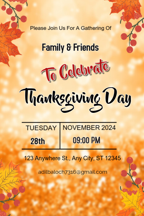Thanks giving invitation card Templat | PosterMyWall