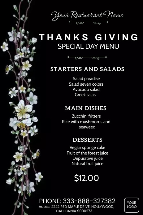 Thanks giving menu card 2023 Template | PosterMyWall