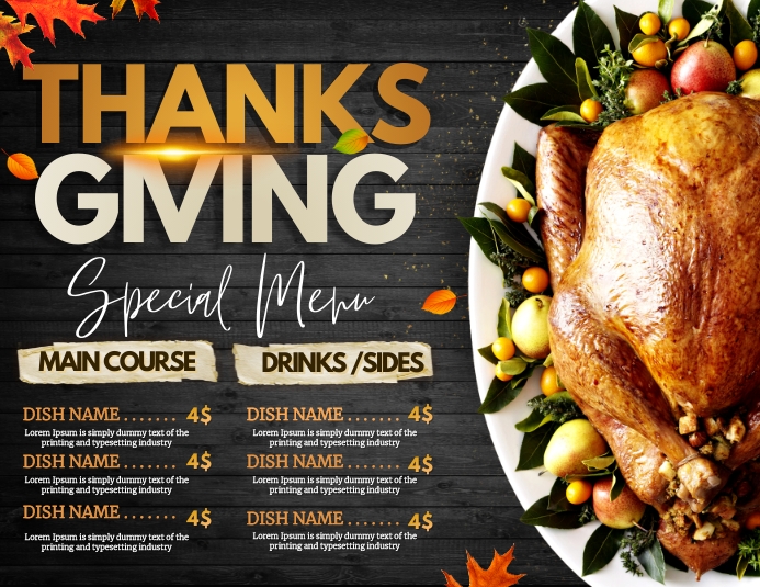 thanks giving menu Template | PosterMyWall