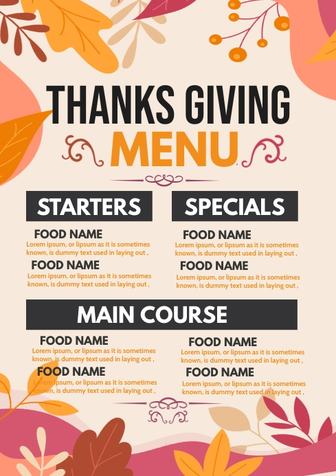 Copy of thanks giving menu | PosterMyWall