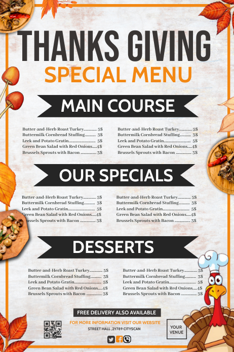Thanks giving menu Template | PosterMyWall