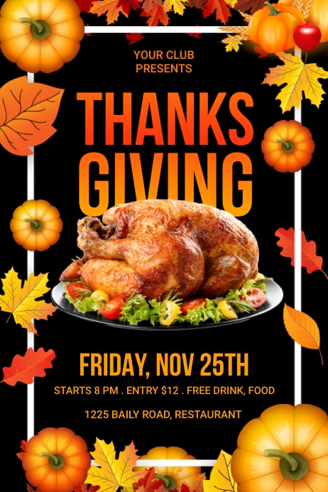 Thanks Giving Party Celebration Flyer, poster Template | PosterMyWall