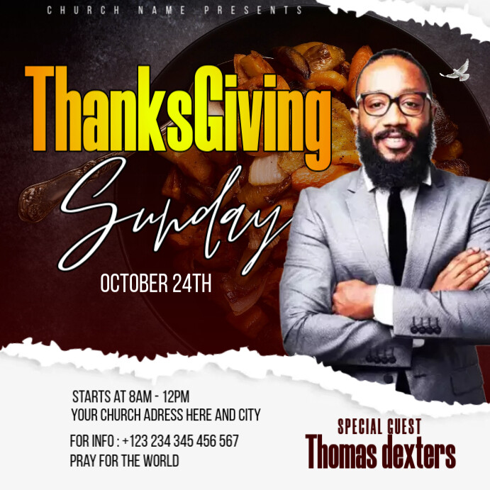 Thanks Giving Sunday service Template | PosterMyWall