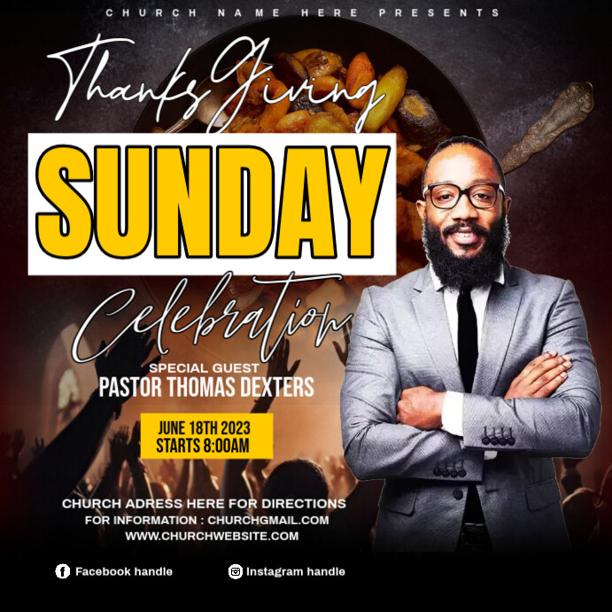 Thanks Giving Sunday service Template | PosterMyWall