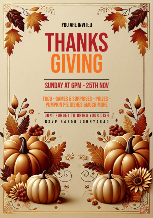 Thanks Giving Turkey A4 Templat | PosterMyWall