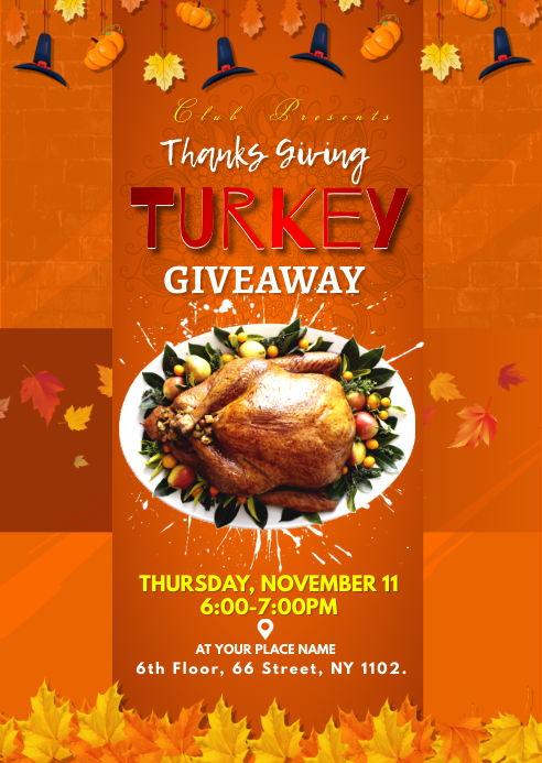 Thanks Giving Turkey Giveaway Flyer Template | PosterMyWall