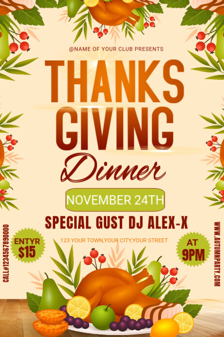 thanksgiving%2c-event%2c-dinner-party-flyer-design-template | PosterMyWall