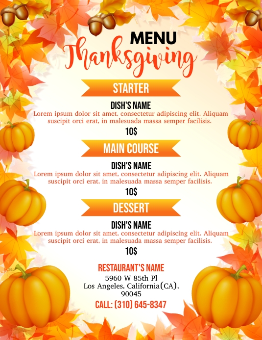 Thanksgiving, Menu Template | PosterMyWall