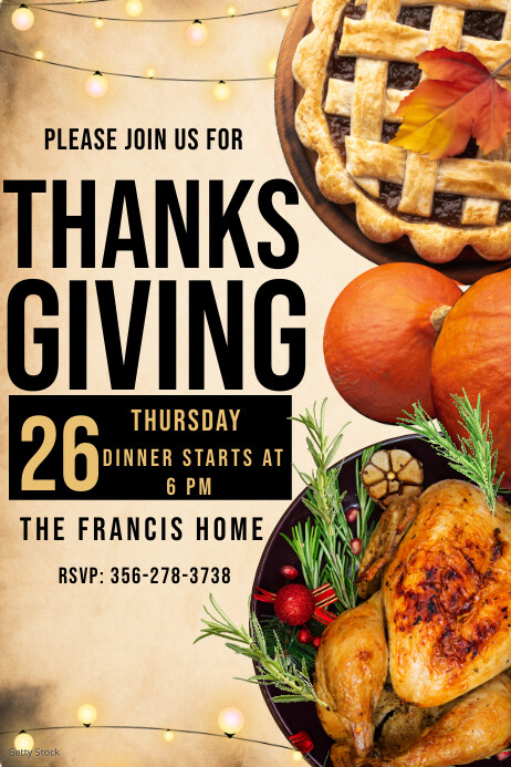 thanksgiving, thanksgiving dinner Template | PosterMyWall
