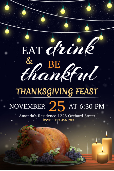 thanksgiving, thanksgiving dinner Template | PosterMyWall