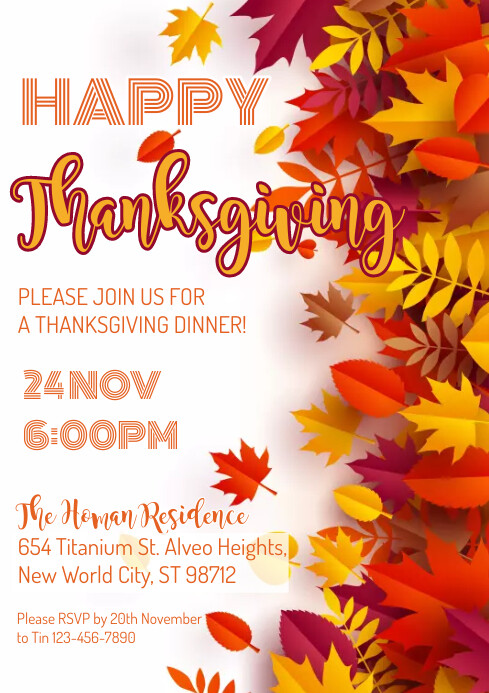 THANKSGIVING | Dinner Party Invite Template | PosterMyWall