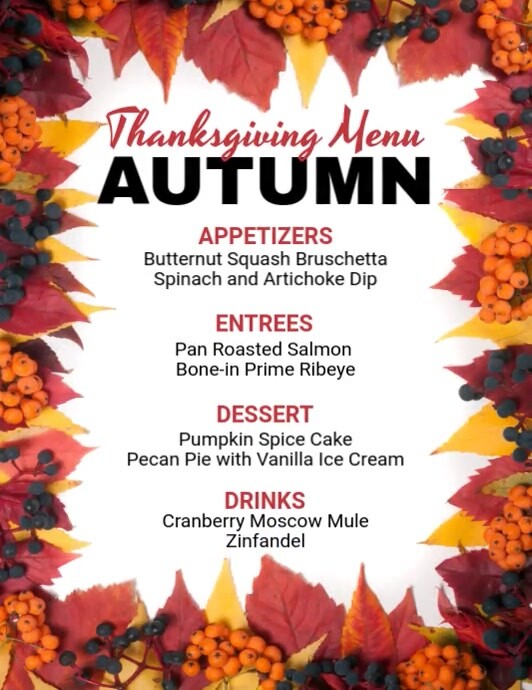 Plantilla de Thanksgiving Autumn Menu | PosterMyWall