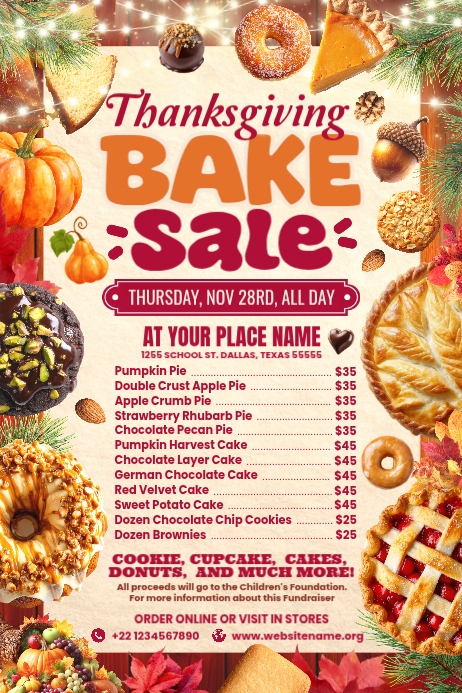 Thanksgiving Bake Sale Poster Template | PosterMyWall