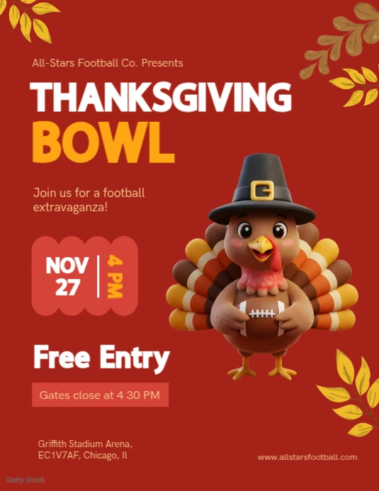 Thanksgiving Bowl Flyer Template | PosterMyWall