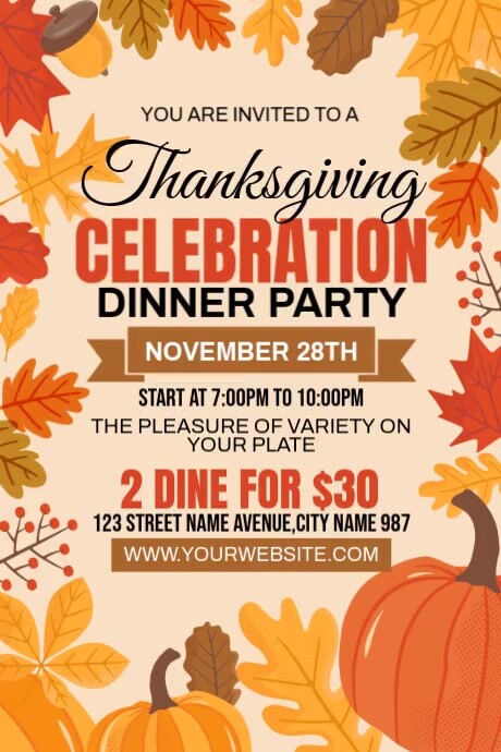 Thanksgiving Celebration Dinner Template | PosterMyWall