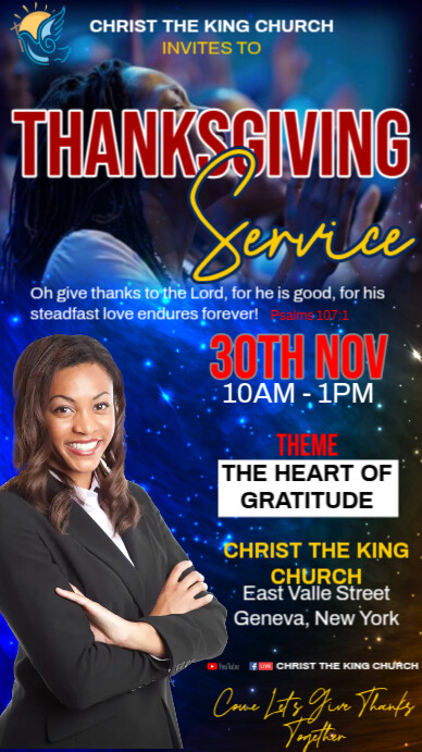Thanksgiving Church Service Ad Flyer Template | PosterMyWall