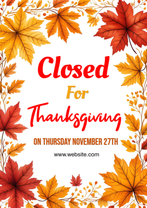 Thanksgiving Closed 2025 Template | PosterMyWall