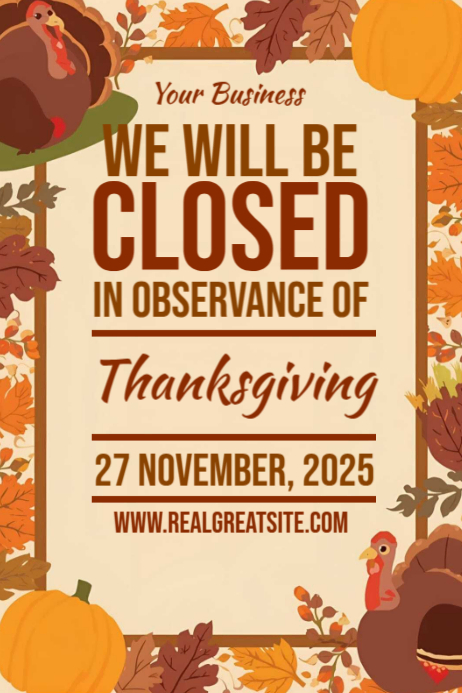 Thanksgiving closed template 2025 | PosterMyWall