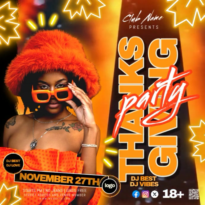 Thanksgiving Club Party Event Ad Square Design Template | PosterMyWall