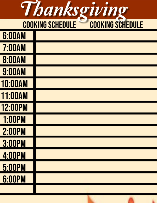 Thanksgiving cooking schedule sheet Template | PosterMyWall