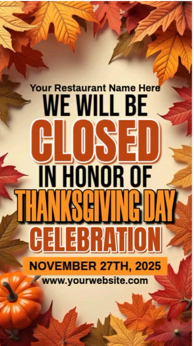 Thanksgiving Day Close Notice Template | PosterMyWall