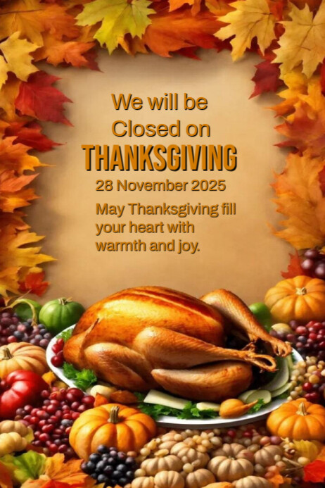 Thanksgiving day closing Template | PosterMyWall