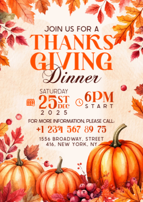 Thanksgiving Day Dinner Template | PosterMyWall