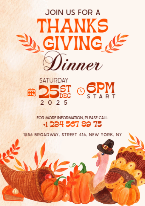 Thanksgiving Day Dinner Template | PosterMyWall