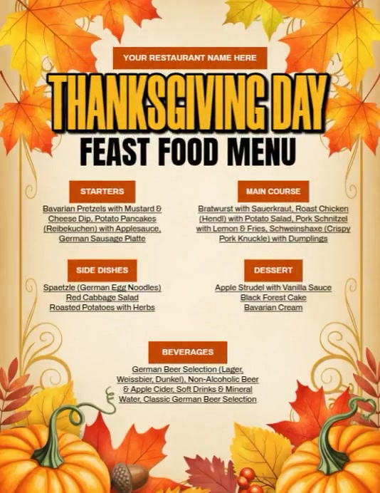 Thanksgiving Day Menu Template | PosterMyWall