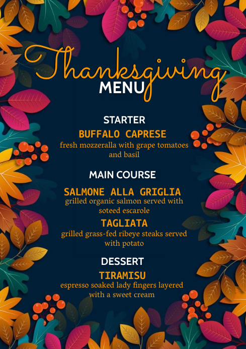 Thanksgiving day menu Flyer Template | PosterMyWall