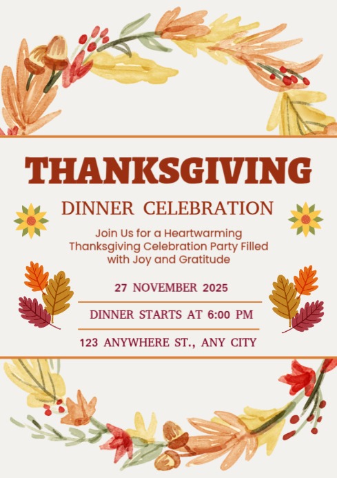 Thanksgiving Dinner Celebration Template | PosterMyWall