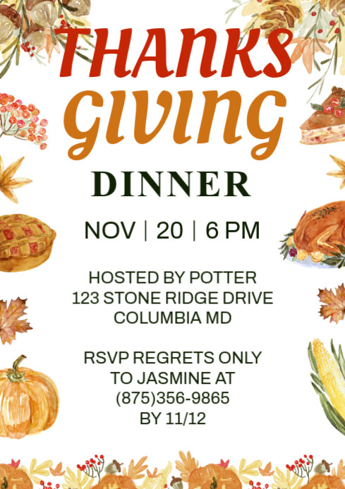 Thanksgiving Dinner Templat | PosterMyWall