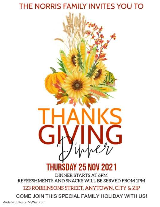 THANKSGIVING DINNER FAMILY EVENT TEMPLATE | PosterMyWall
