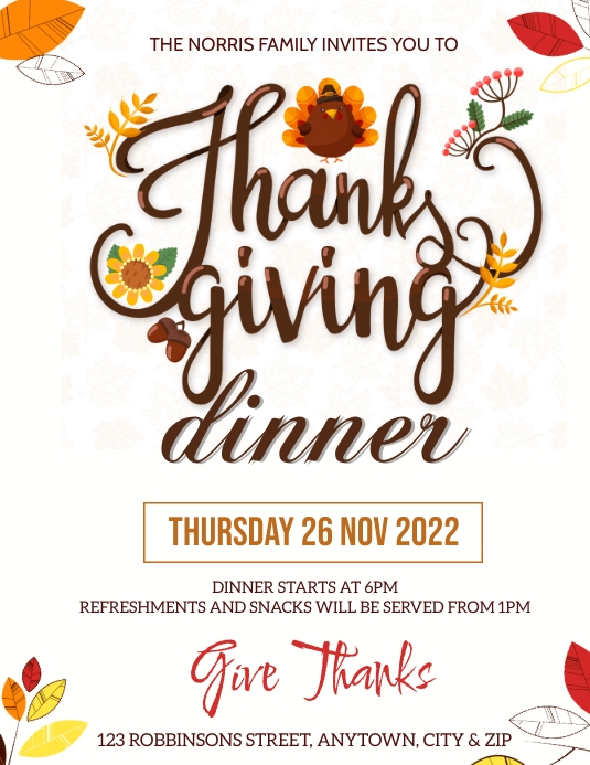 THANKSGIVING DINNER FAMILY EVENT TEMPLATE | PosterMyWall
