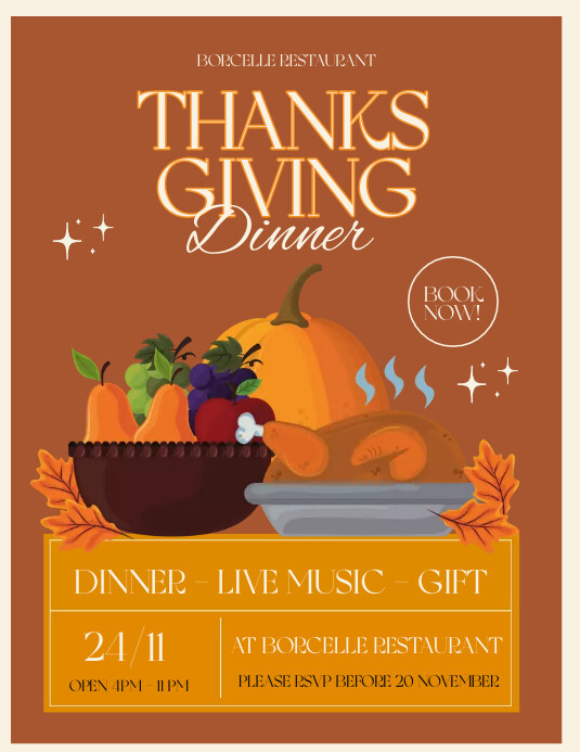 THANKSGIVING DINNER FLYERS Template | PosterMyWall