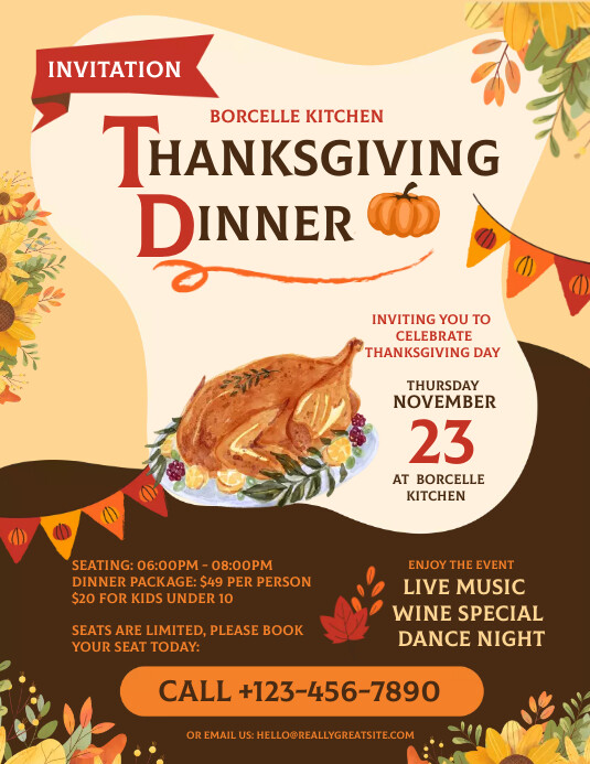 THANKSGIVING DINNER FLYERS Template | PosterMyWall