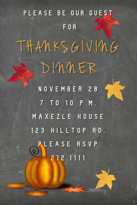Thanksgiving Dinner Guest Invite Template | PosterMyWall