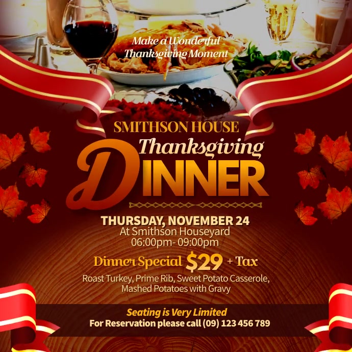 Thanksgiving Dinner Instagram Post Template | PosterMyWall