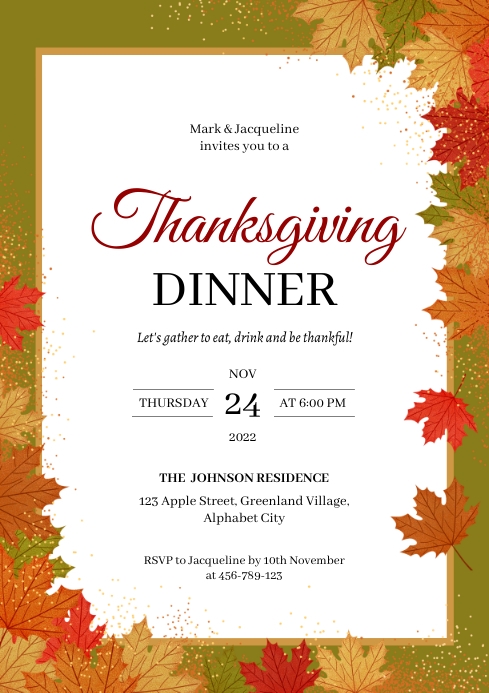 Thanksgiving Dinner Invitation Template | PosterMyWall