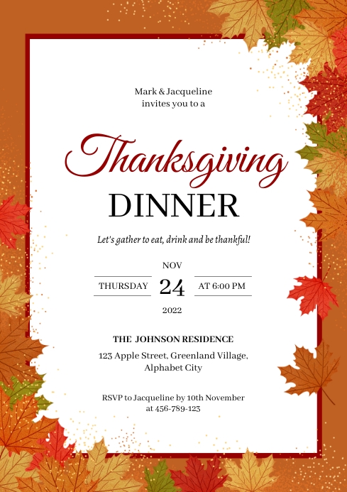 Thanksgiving Dinner Invitation Template | PosterMyWall