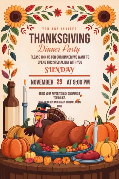 Thanksgiving dinner invitation Template | PosterMyWall