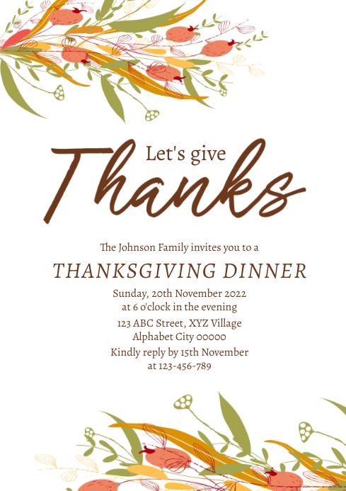 Thanksgiving Dinner Invitation Template | PosterMyWall